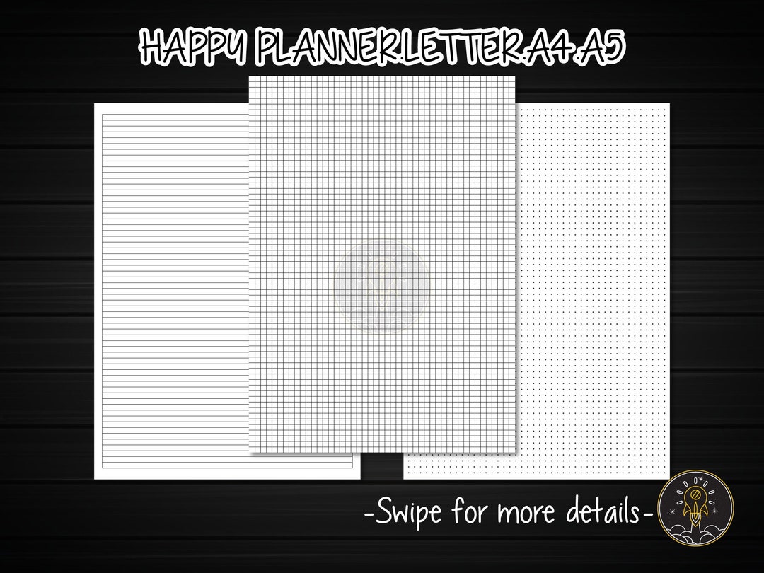 Blank Pages Square Grid Ruled Planner Insert Filofax A5 A4 Letter Happy ...