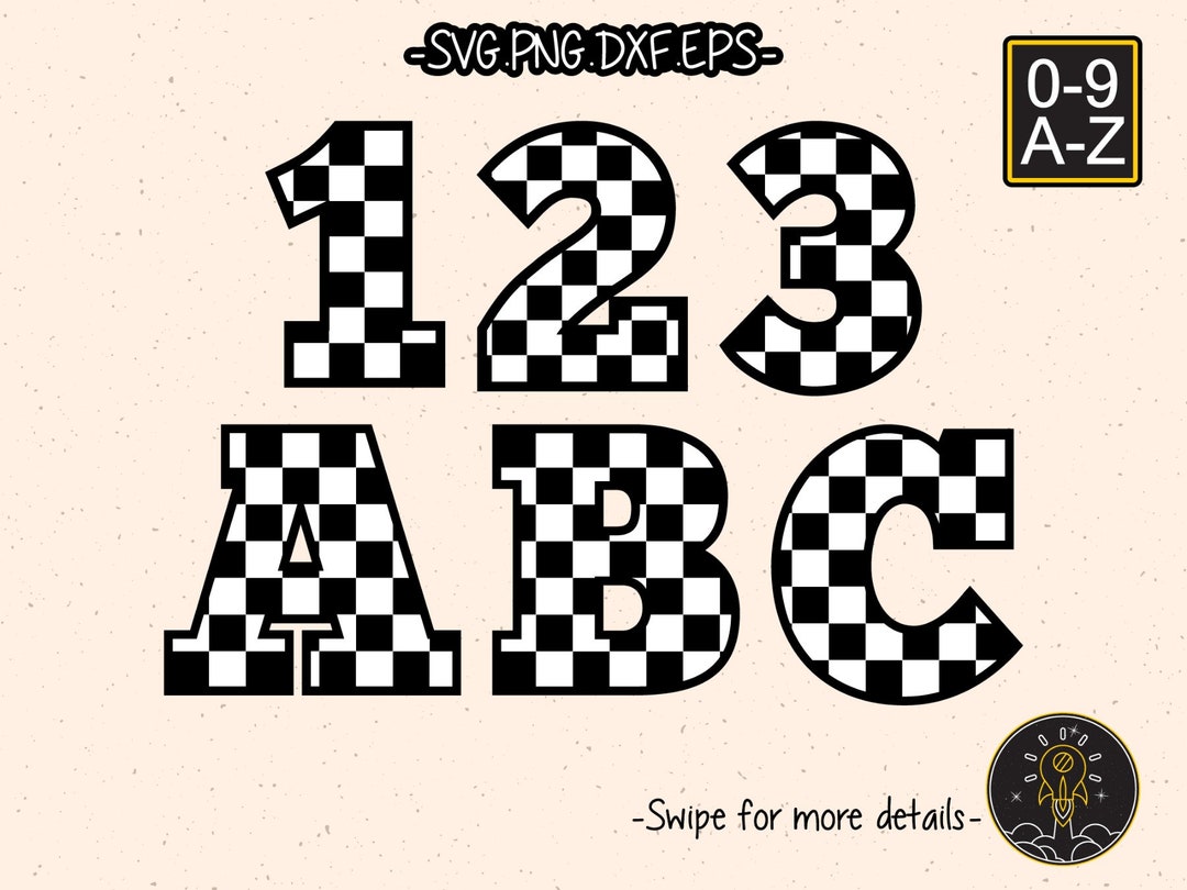 Racing Checkered Number Font Alphabet SVG Cricut Cut File Clipart - Etsy