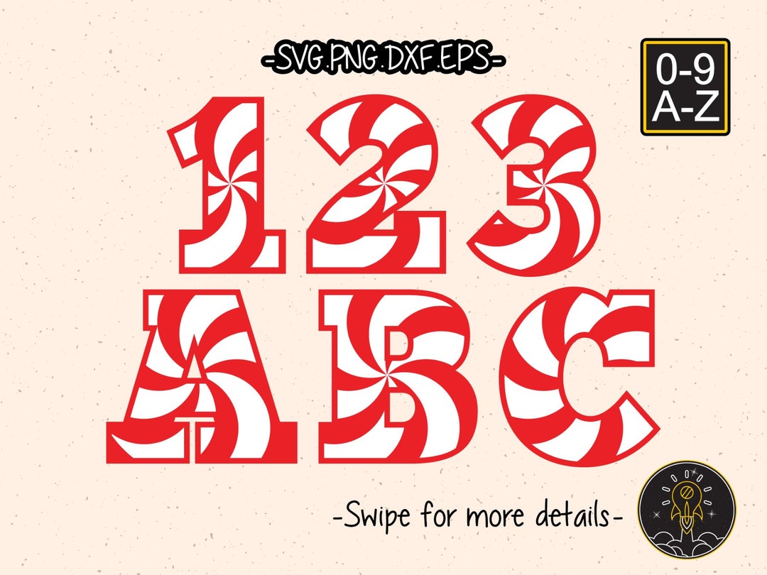 Candy Cane Christmas Number Letter Font Alphabet SVG Cricut Cut File ...
