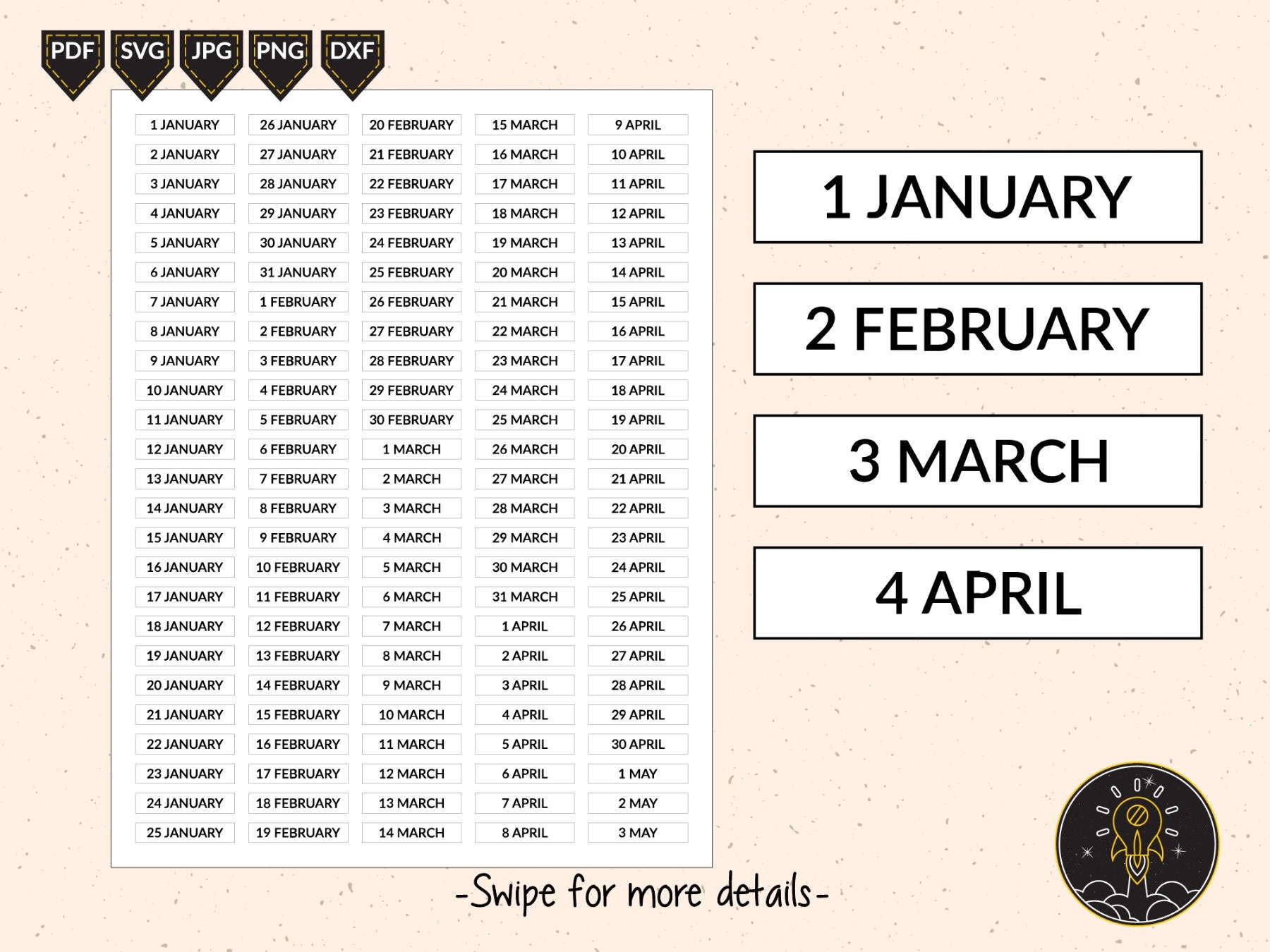 365 Days Printable Planner Stickers Date Stickers for Daily | Etsy