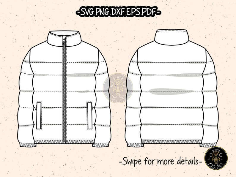 Puffer Jacket SVG CAD Technical Flat Sketch Fashion PDF Eps - Etsy