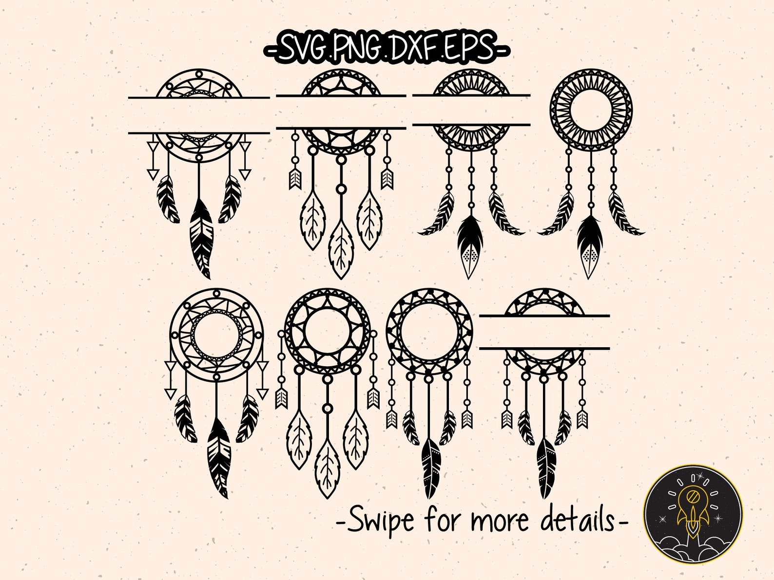 Dream Catcher Split Monogram Frame SVG Cut File Cricut Clipart - Etsy