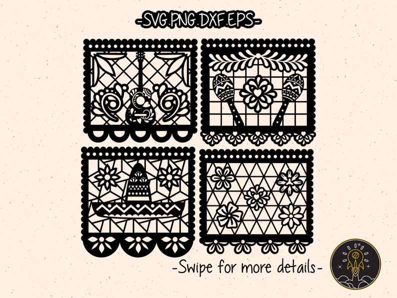 Papel Picado Decoration Banner Mexican Fiesta Bunting SVG - Etsy