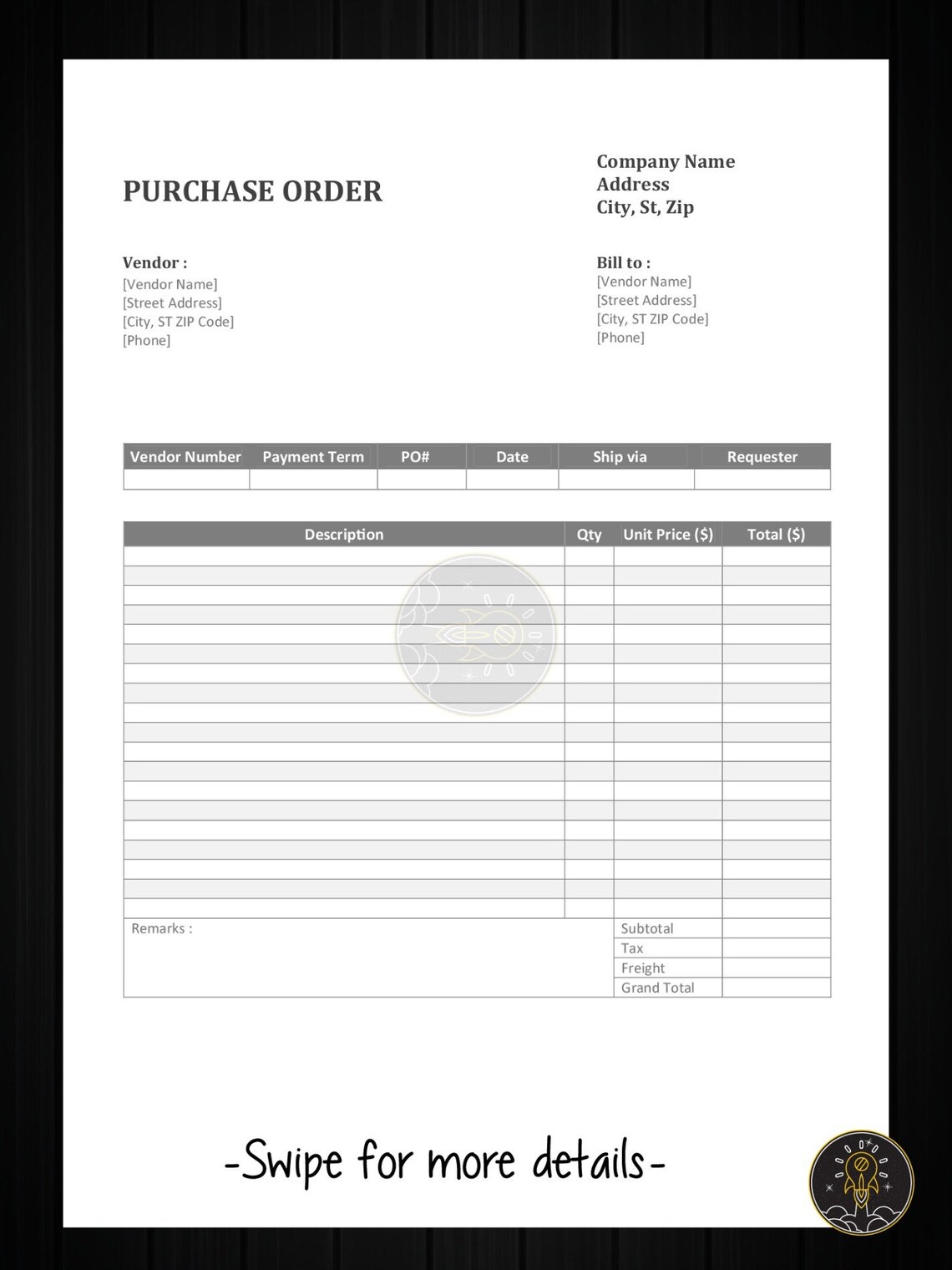 Printable Editable Purchase Order Template Word Document - Etsy Canada