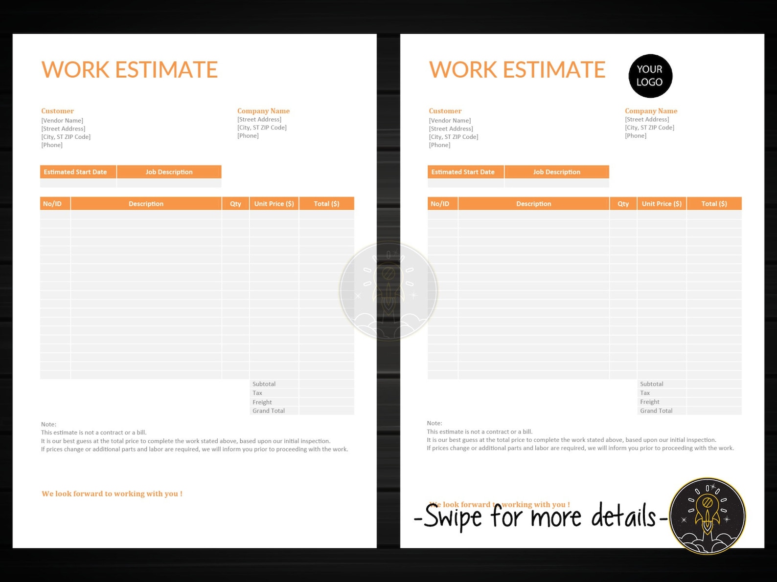Job Work Estimate Template Printable PDF Word A4 Letter - Etsy