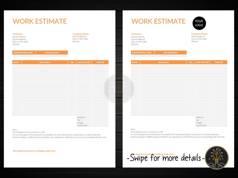 Job Work Estimate Template Printable PDF Word A4 Letter - Etsy