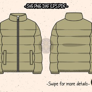 Puffer Jacket SVG CAD Technical Flat Sketch Fashion PDF Eps Cut File ...