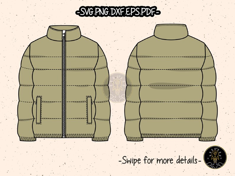 Puffer Jacket SVG CAD Technical Flat Sketch Fashion PDF Eps - Etsy