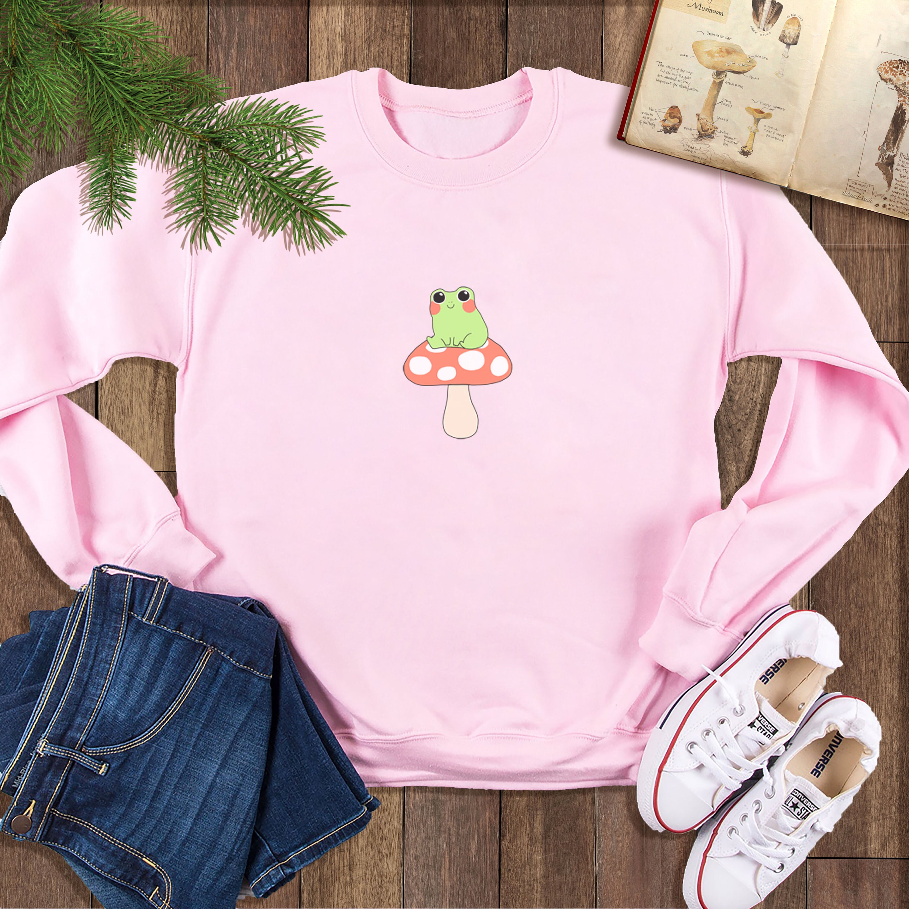 Cute Frog Mushroom Mushroom Sweatshirt Frog Shirt Kawaii Etsy