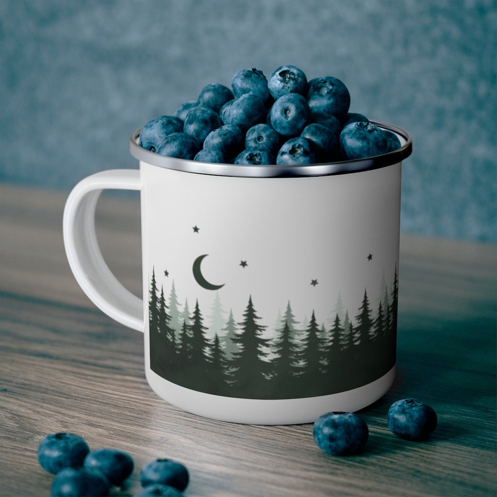 Night Forest Camping Enamel mug Happy Camper Camping Life | Etsy