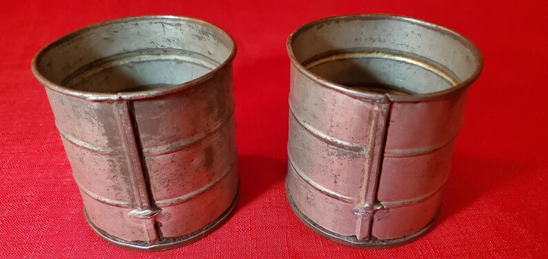 Two Antique TIN MEASURING CUPS. 2 7/8" H X 2 7/8" D. Handcrafted. Great ...
