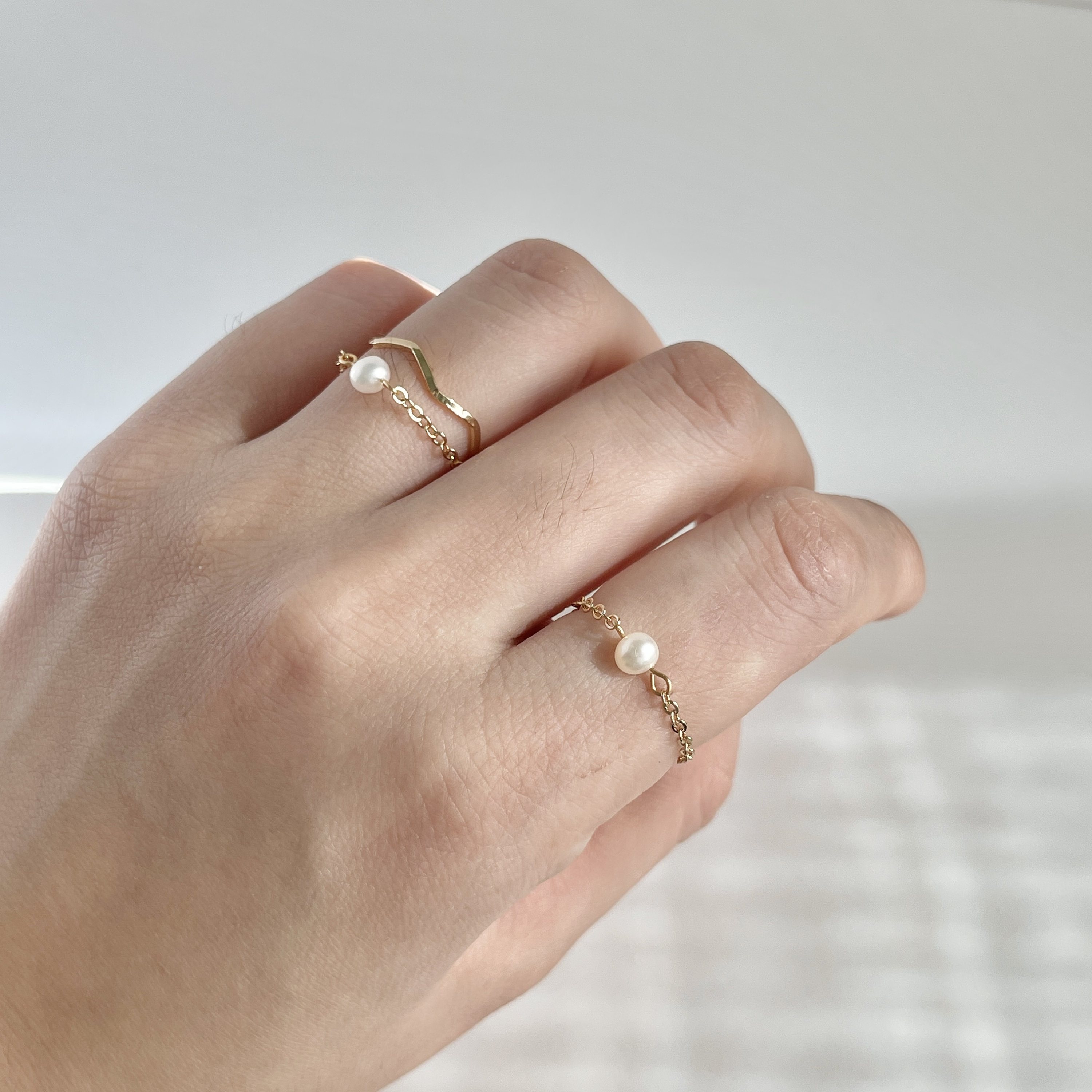 Gold Chain RingDainty Pearl RingMinimalist RingStatement | Etsy