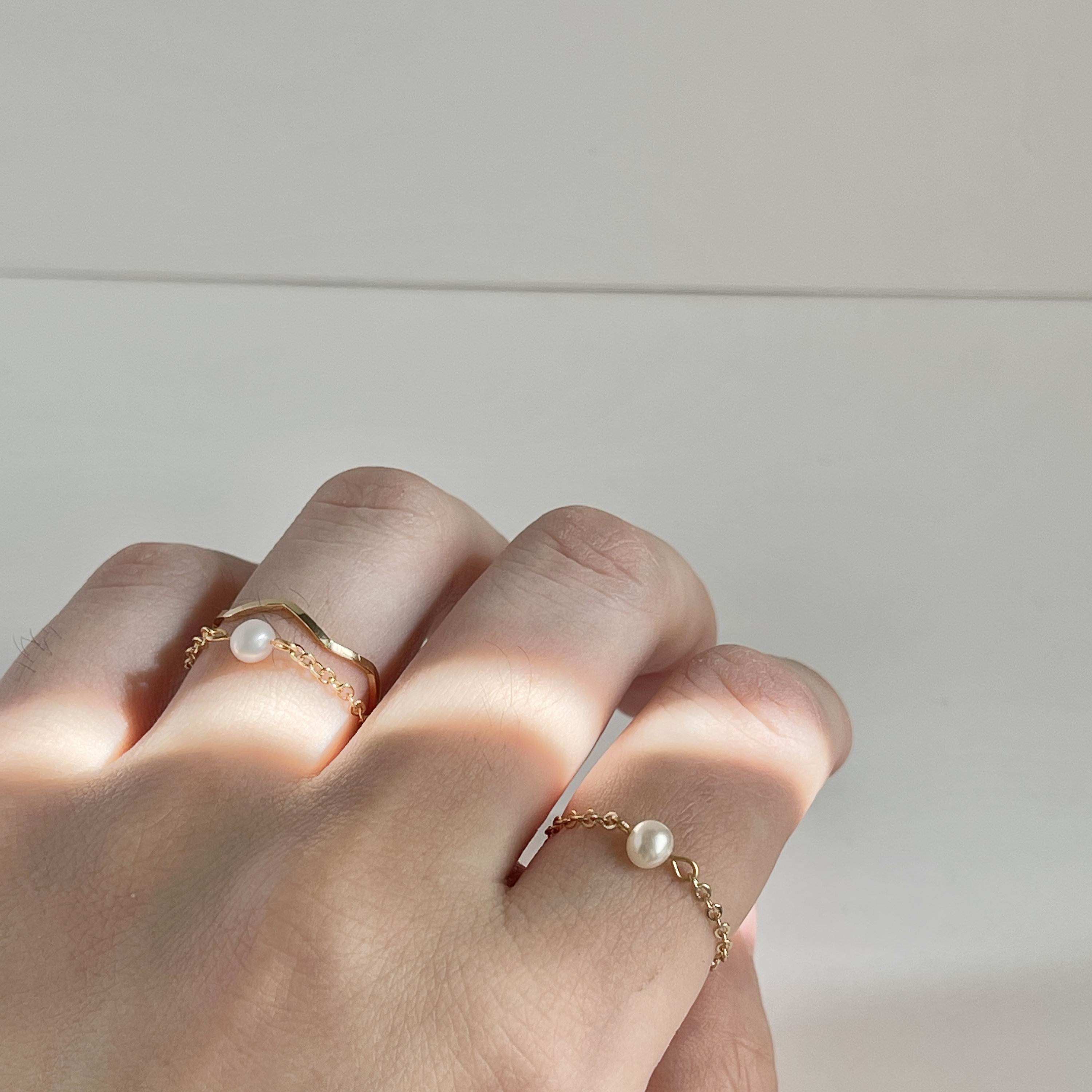 Gold Chain RingDainty Pearl RingMinimalist RingStatement | Etsy
