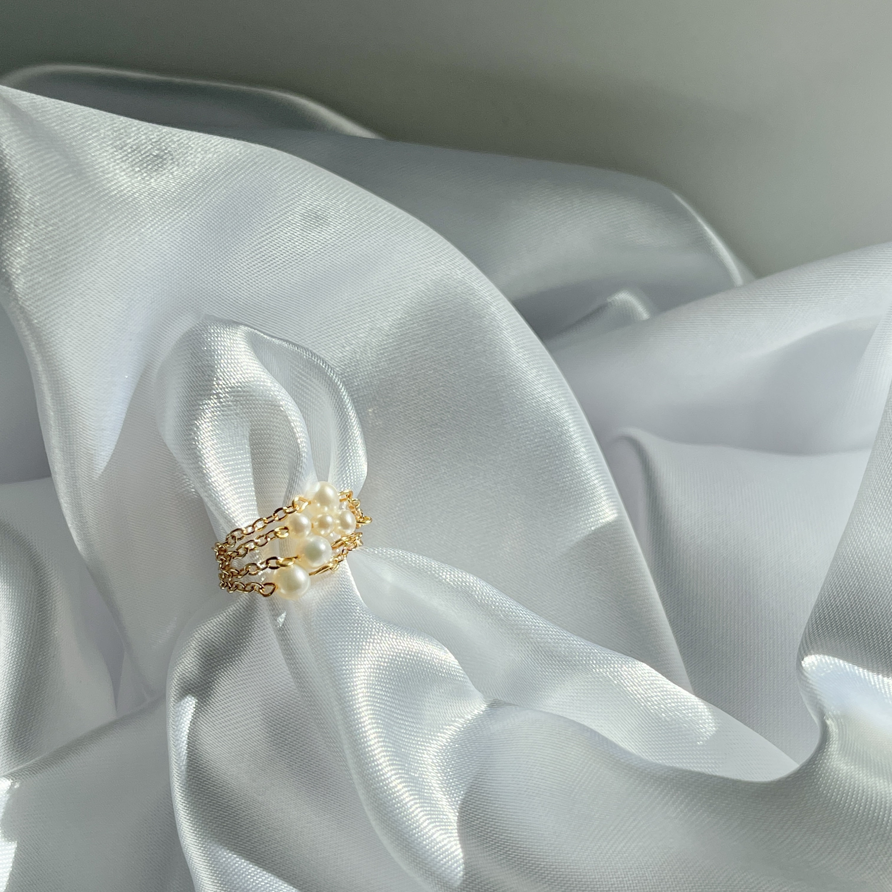 Gold Chain RingDainty Pearl RingMinimalist RingStatement | Etsy