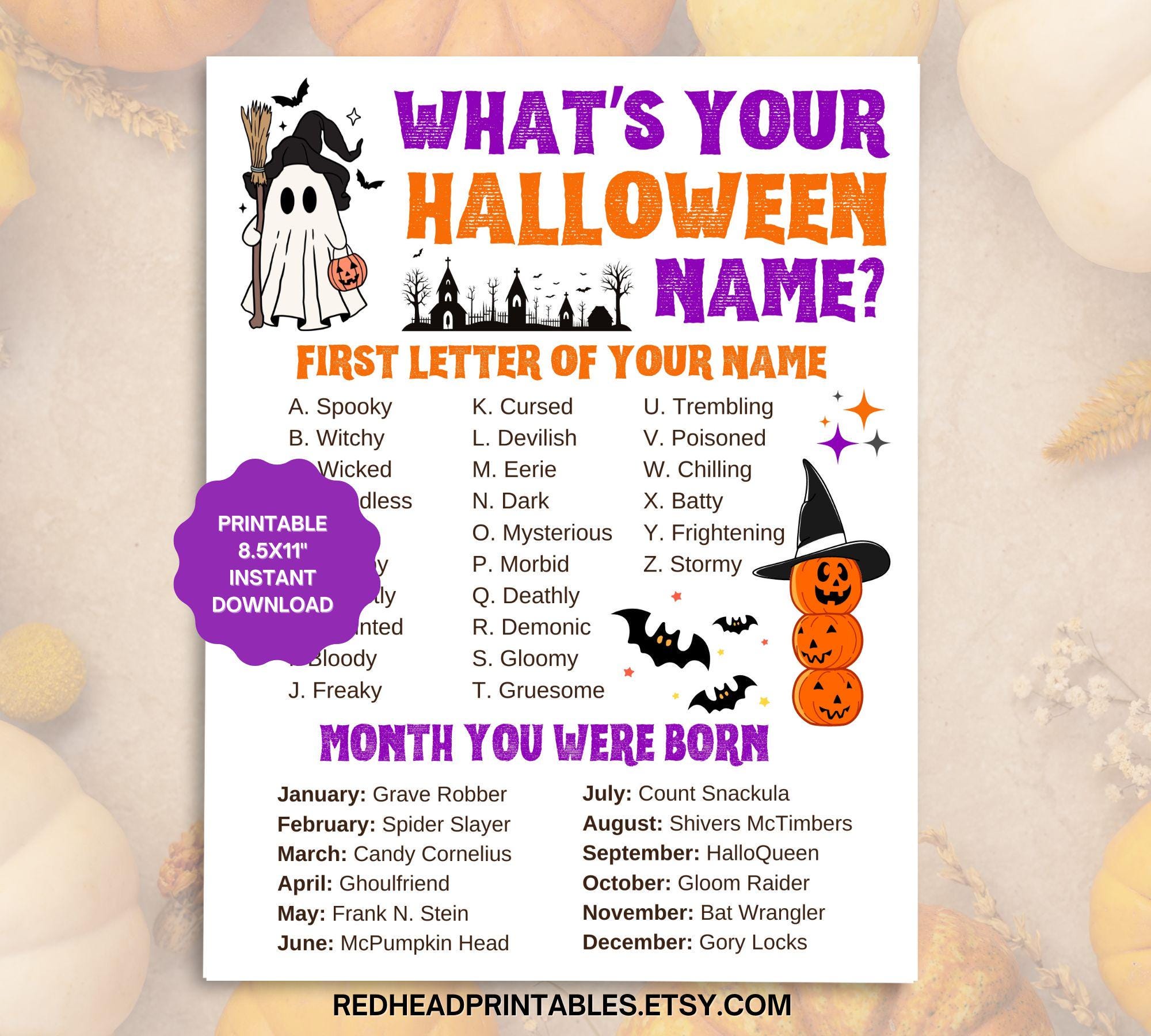Halloween Party Game Printable, Whats Your Halloween Name Game, Funny ...