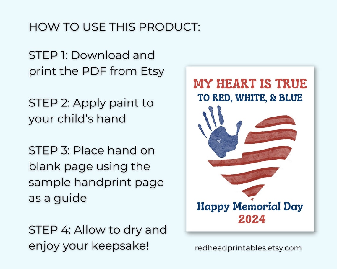 Memorial Day Handprint Art, Memorial Day 2024 Craft for Kids, Printable ...