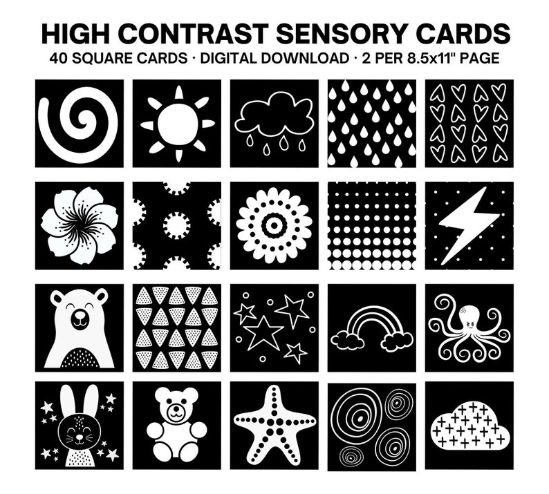 High Contrast Baby Cards,black and White Baby Flash Cards Digital ...