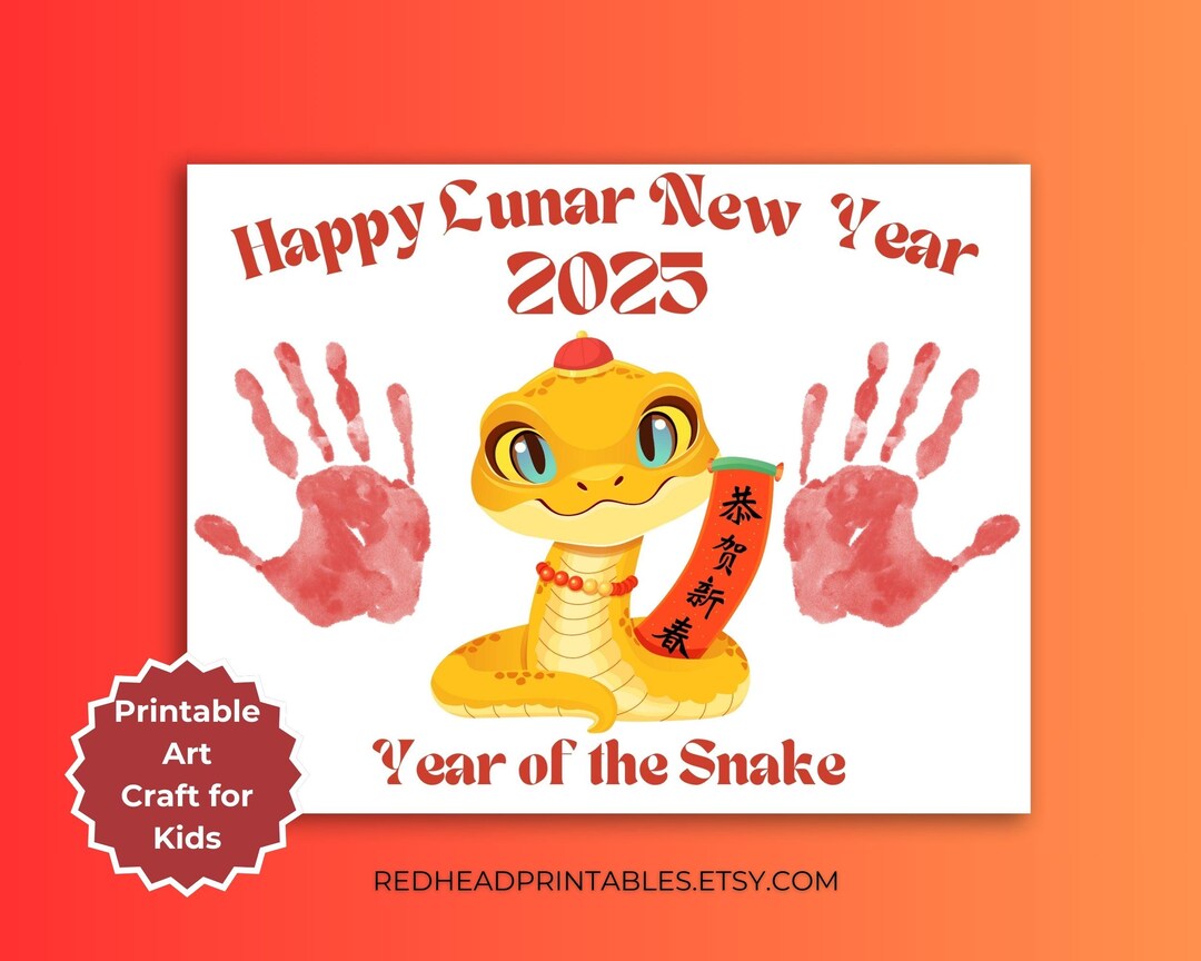Year of the Snake Handprint Craft, Lunar New Year Handprint Art Craft ...