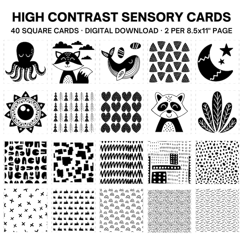 High Contrast Baby Cards,black and White Baby Flash Cards Digital ...