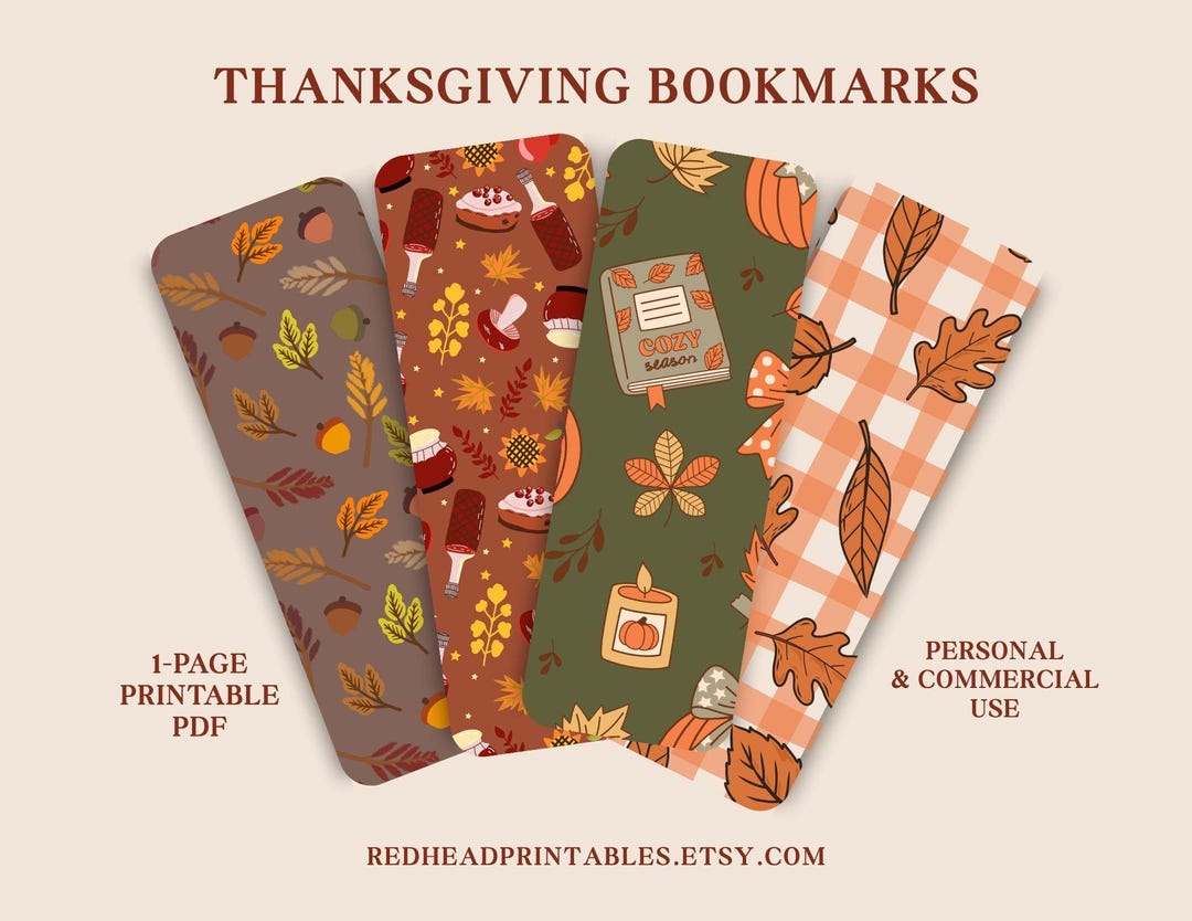Thanksgiving Bookmarks Printable, Cute Fall Bookmarks Set of 4 ...