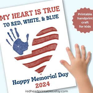 Memorial Day Handprint Art, Memorial Day 2024 Craft for Kids, Printable ...