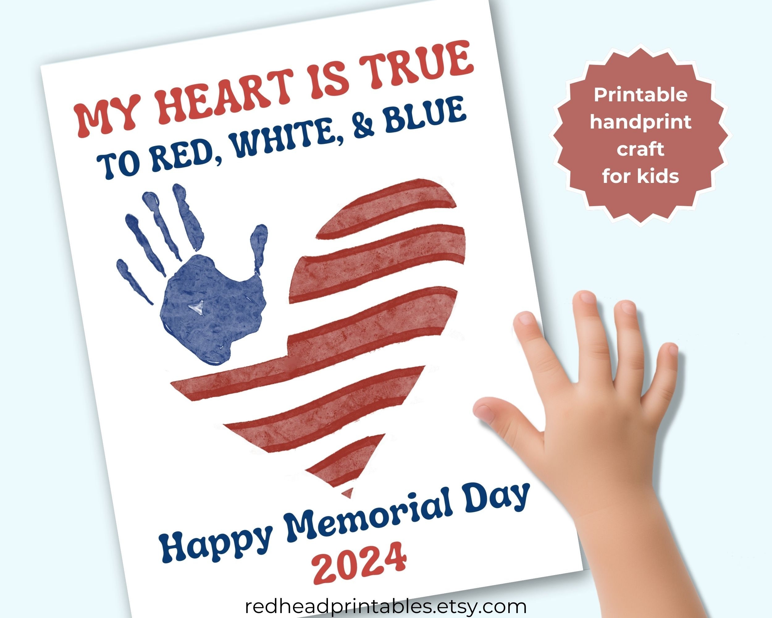 Memorial Day Handprint Art, Memorial Day 2024 Craft for Kids, Printable ...