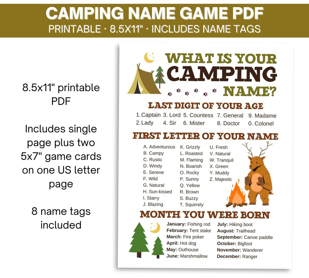 Camping Game Printable, Camping Name Game, Kids Camping Activity, Fun ...