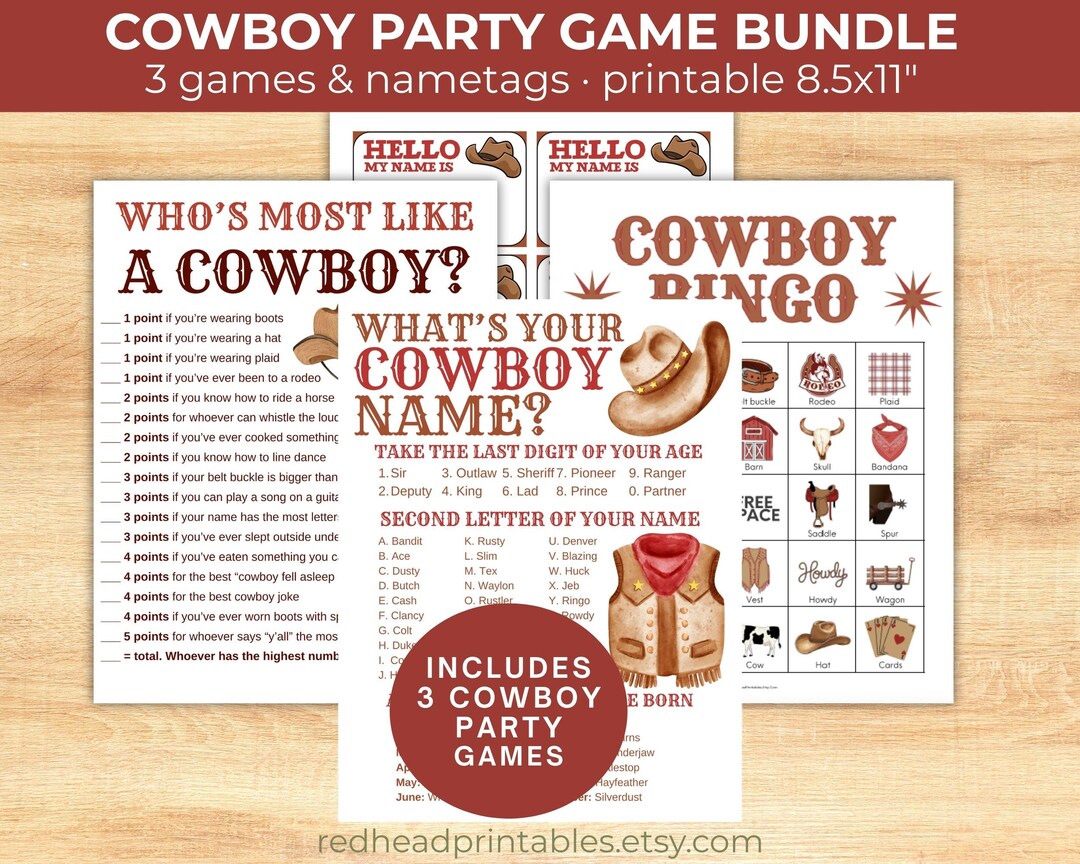 Cowboy Game Bundle, Western Birthday Party Games, Cowboy Name Game ...