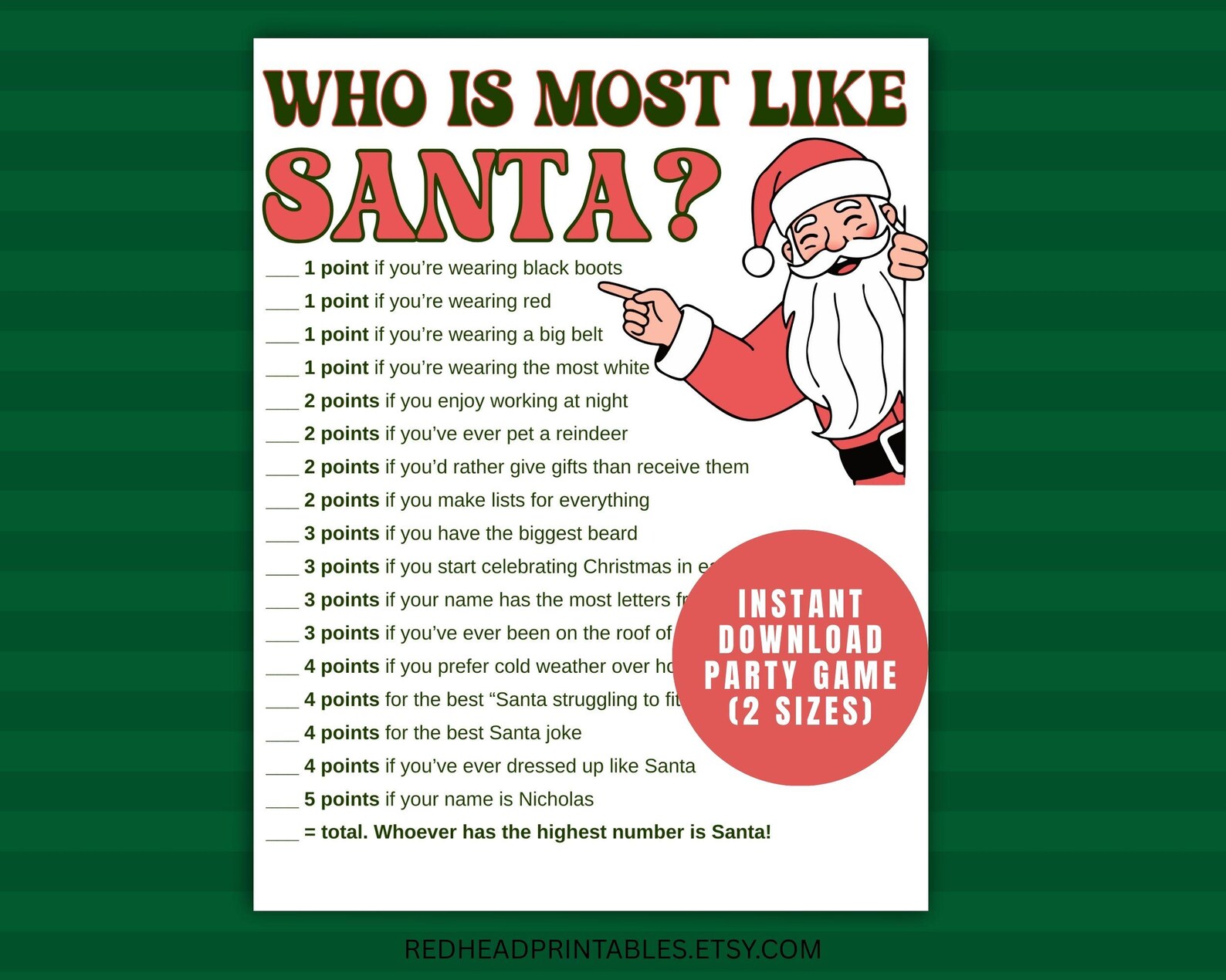 Who is Most Like Santa Game Printable, Funny Christmas Party Game ...