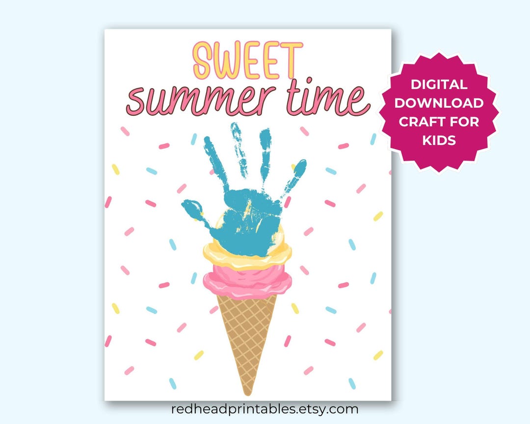 Sweet Summer Time Ice Cream Handprint Art Craft Printable, Summer Kids ...