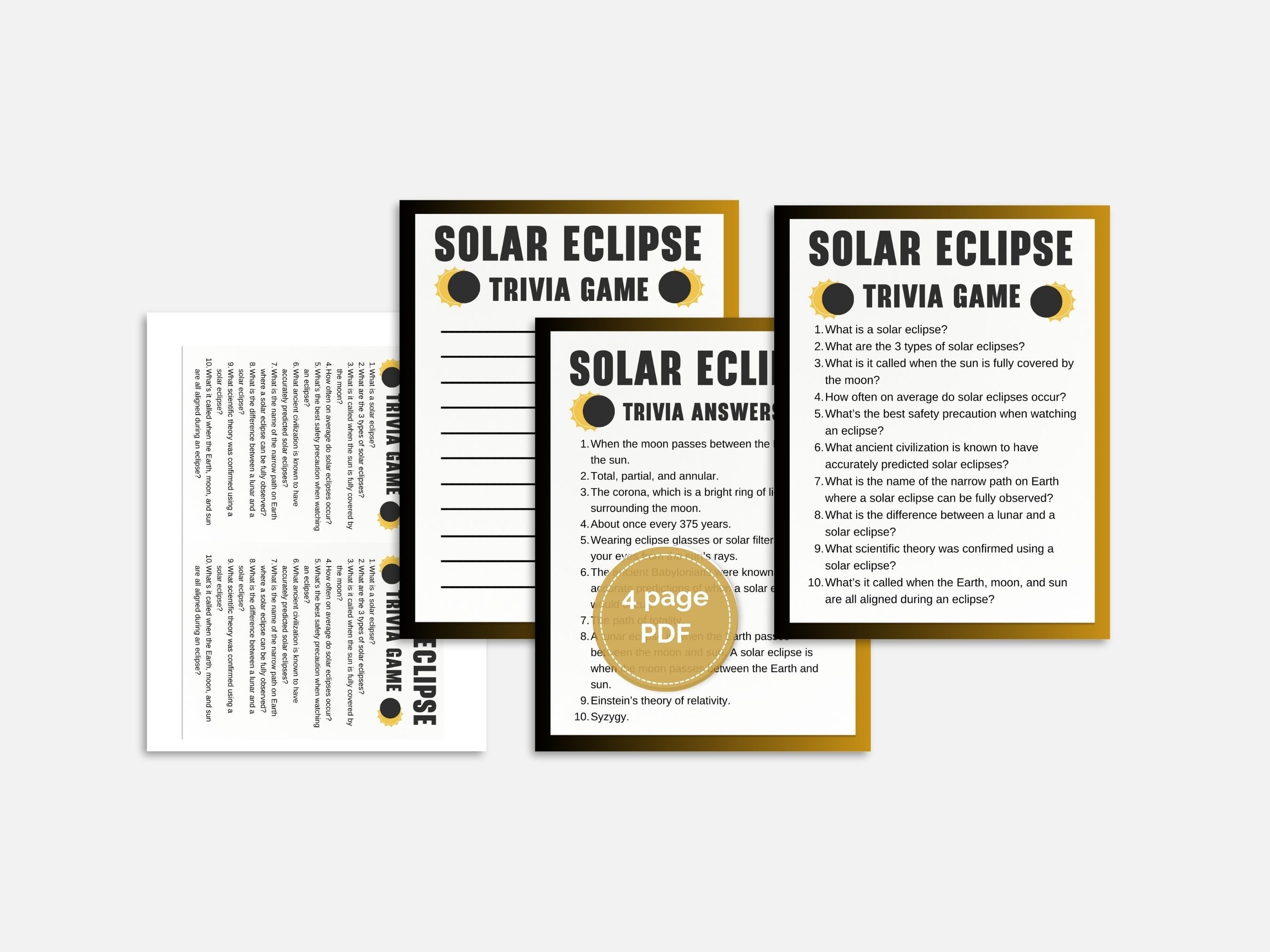 Solar Eclipse 2024 Game, Eclipse Trivia Game, Eclipse Activity for Kids ...