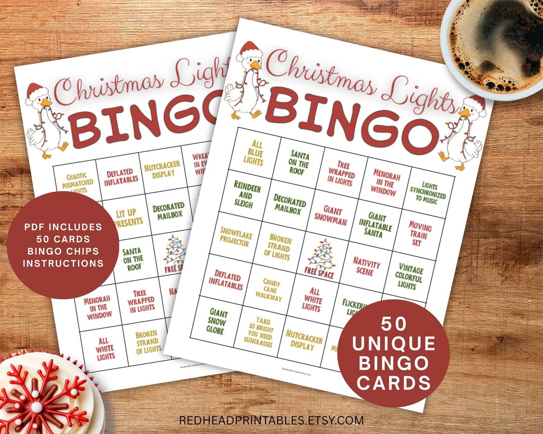 Christmas Lights Bingo Game Printable With 50 Cards, Chips ...