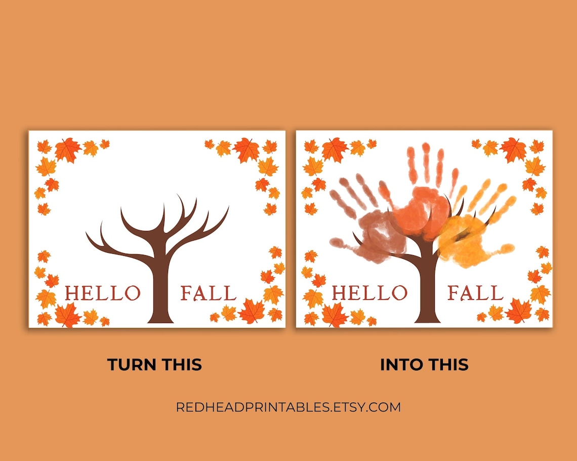 Hello Fall Handprint Art Craft, Autumn Leaves Tree Handpint Craft for ...