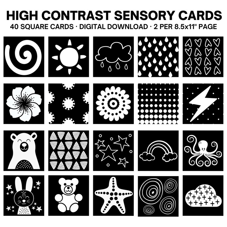 High Contrast Baby Cards,black and White Baby Flash Cards Digital ...