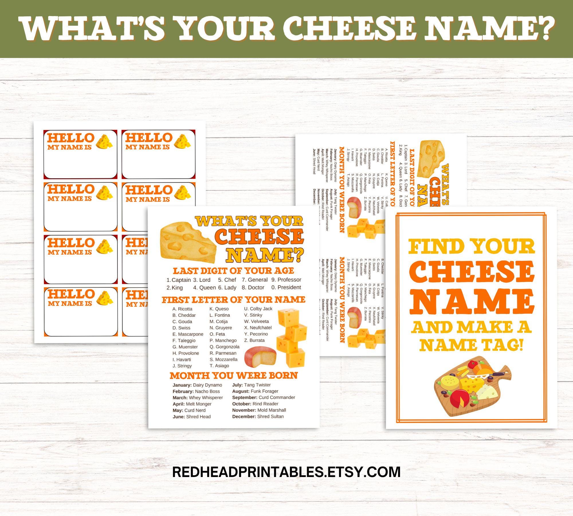 Whats Your Cheese Name Printable Game, Funny Name Game Printable ...