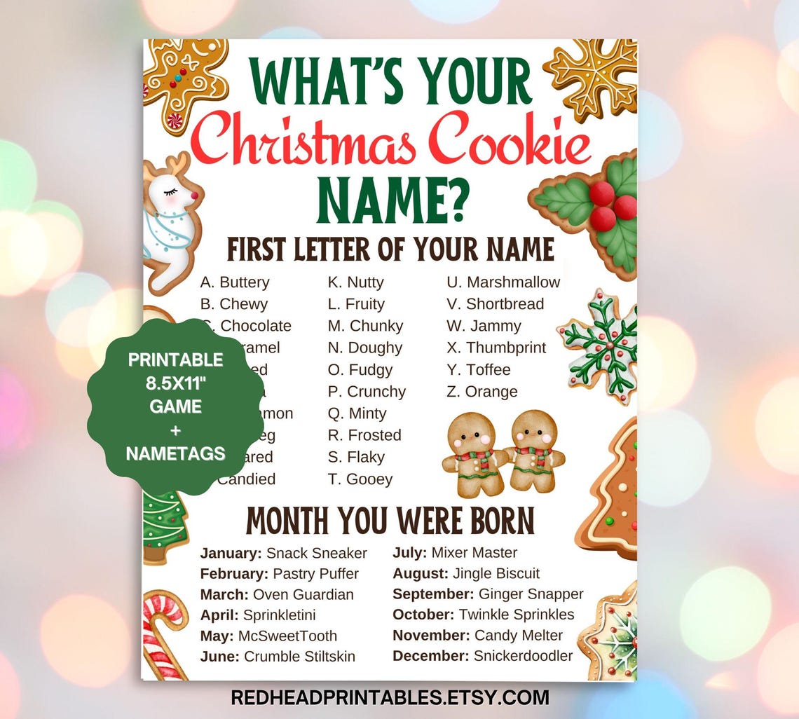 Whats Your Christmas Cookie Name Game Printable, Cookie Party Game ...