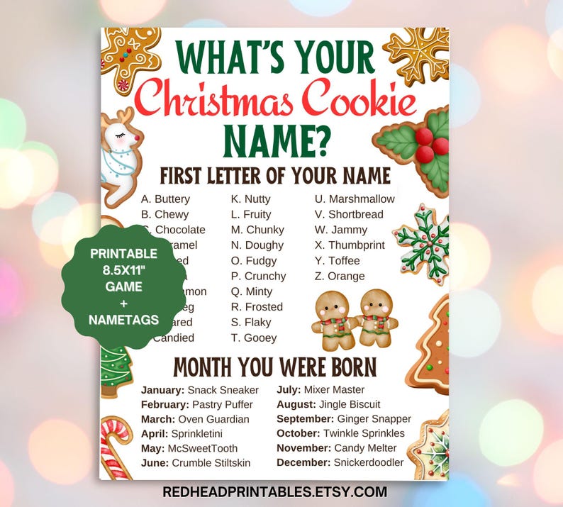 Whats Your Christmas Cookie Name Game Printable, Cookie Party Game ...