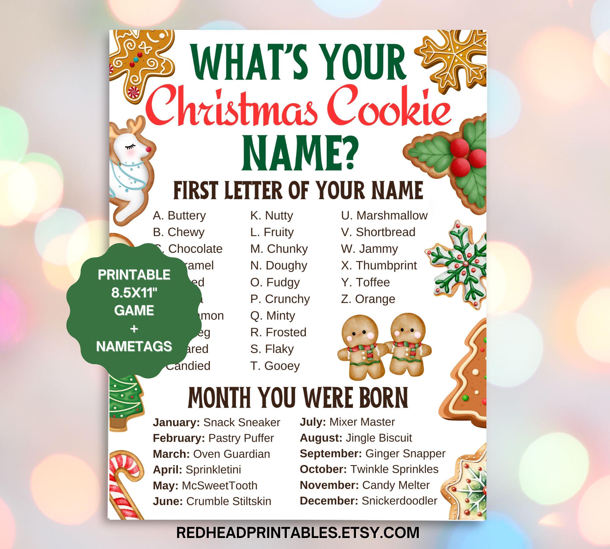 Whats Your Christmas Cookie Name Game Printable, Cookie Party Game ...