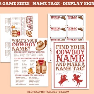 Whats Your Cowboy Name Game, Printable Cowboy Birthday Party Game ...