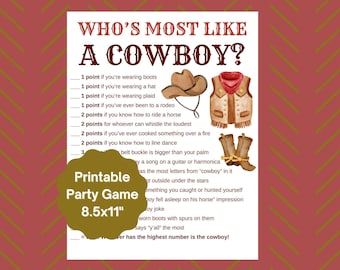 Who's Most Like a Cowboy Party Game Printable, Funny Cowboy Cowgirl ...