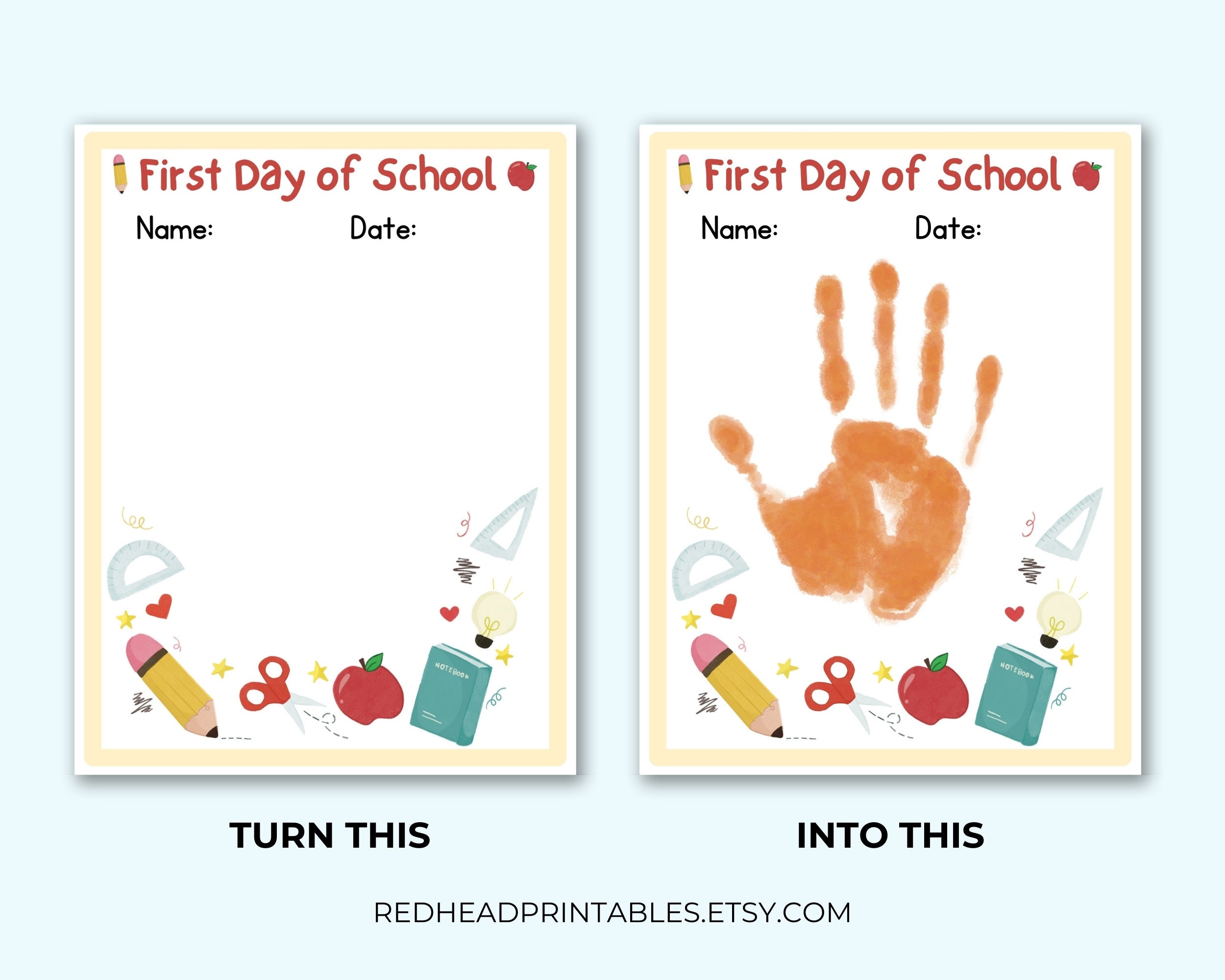 First Day of School Handprint Art, First Day of School Keepsake ...