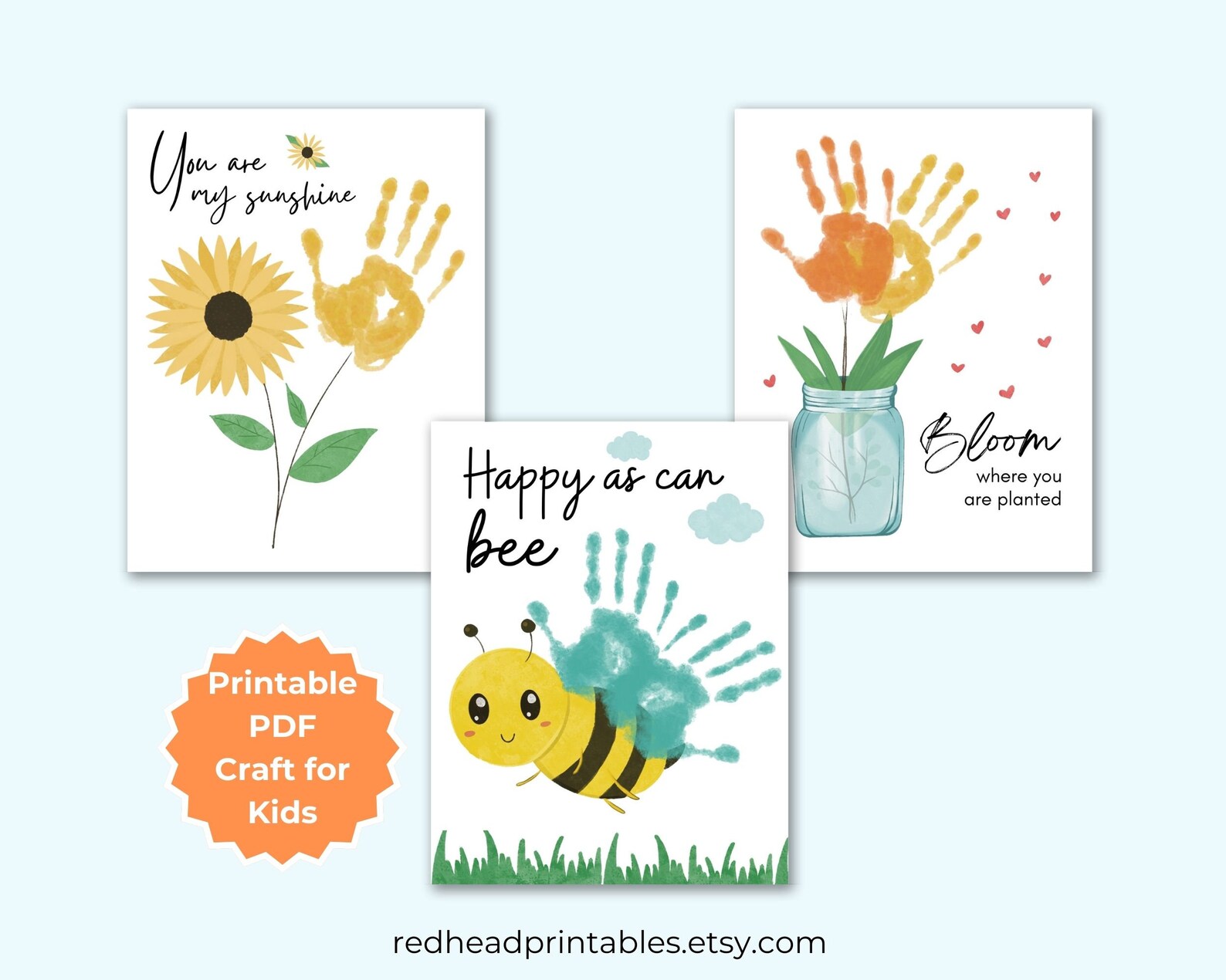Handprint Flower Art Craft, Printable Handprint Art for Kids, Summer ...