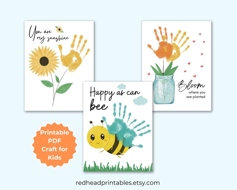 Handprint Flower Art Craft, Printable Handprint Art for Kids, Summer ...