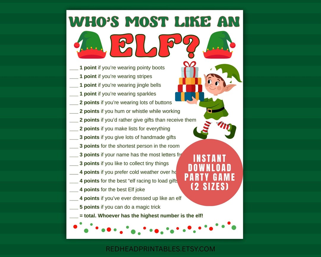 Whos Most Like an Elf Game Printable, Funny Christmas Party Game ...