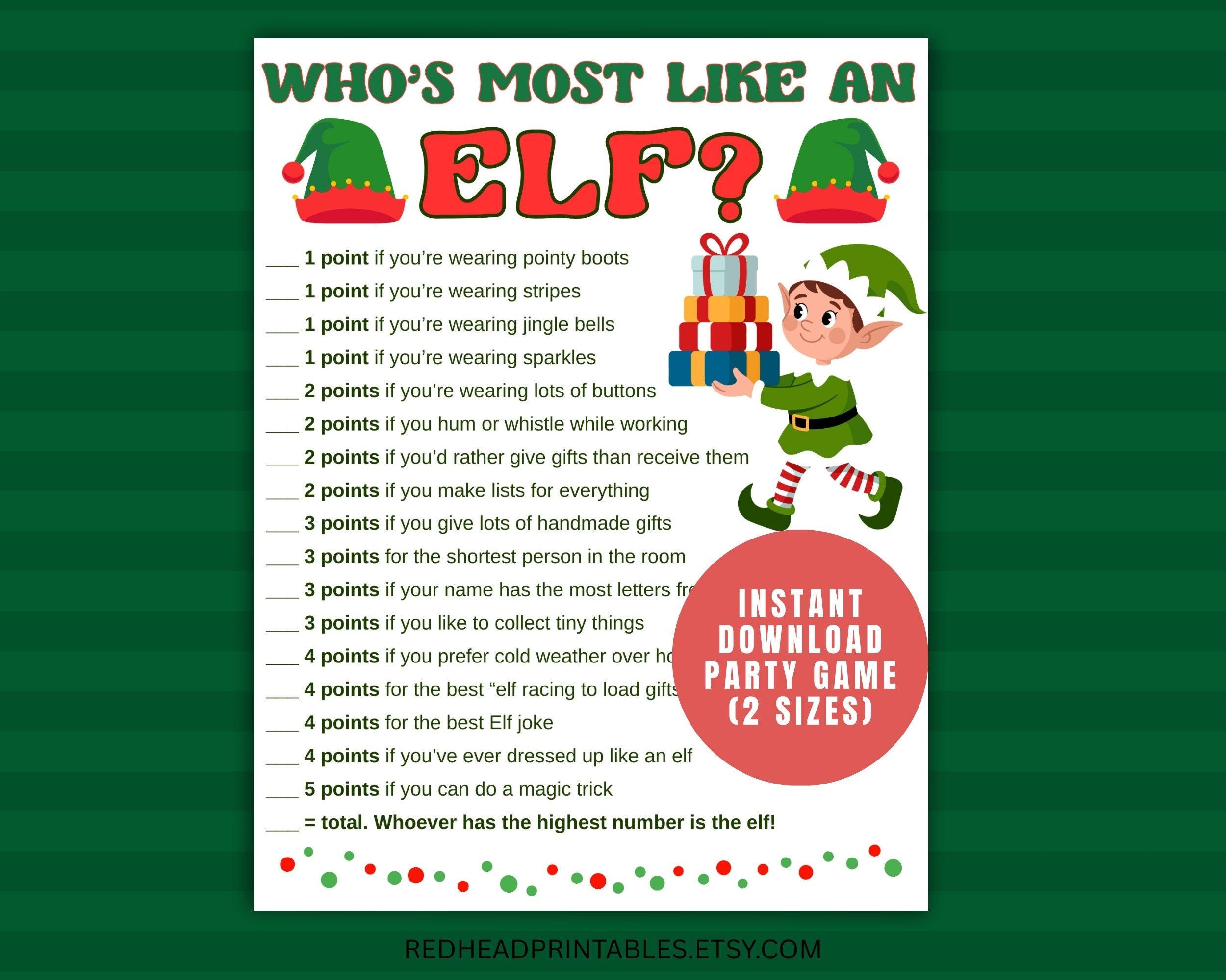 Whos Most Like an Elf Game Printable, Funny Christmas Party Game ...