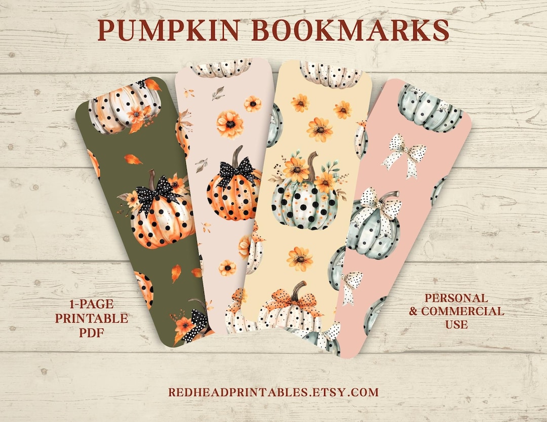 Cute Fall Pumpkin Bookmarks Printable, Aesthetic Bookmarks Set of 4 ...