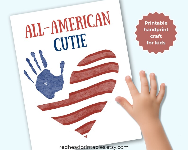 All American Cutie Handprint Art Craft, Patriotic Kids Craft Printable ...
