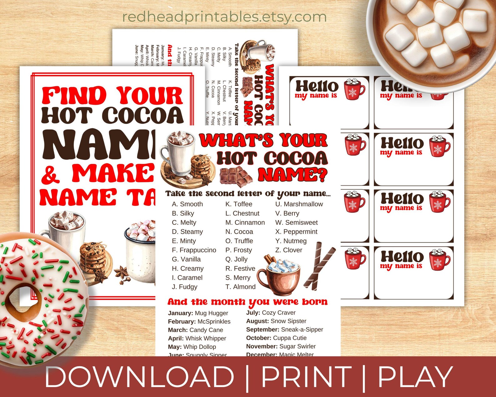 Whats Your Hot Cocoa Name Game Printable With Nametags & Sign, Hot ...