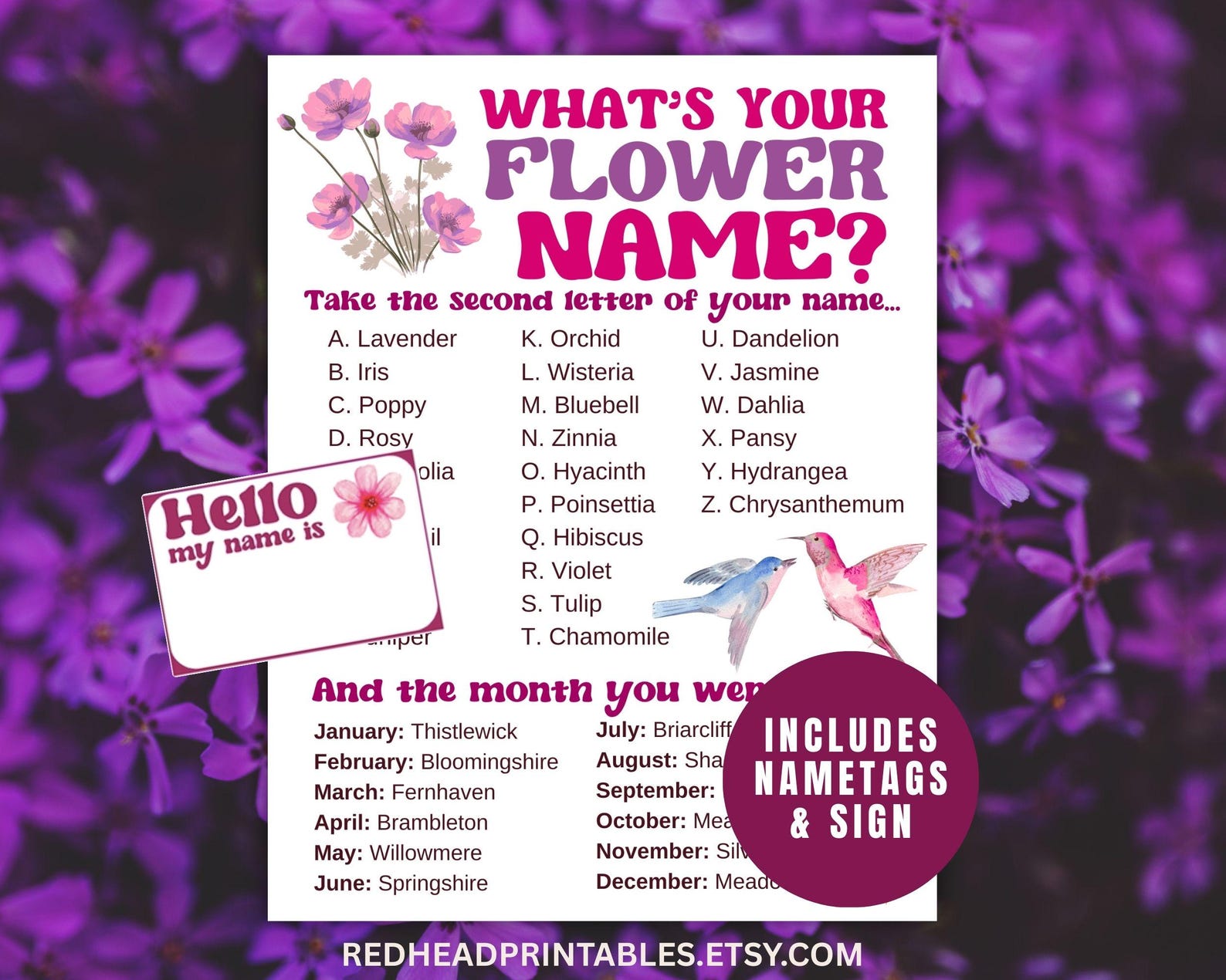 Whats Your Flower Name Game Printable, Spring Game With Nametags and ...