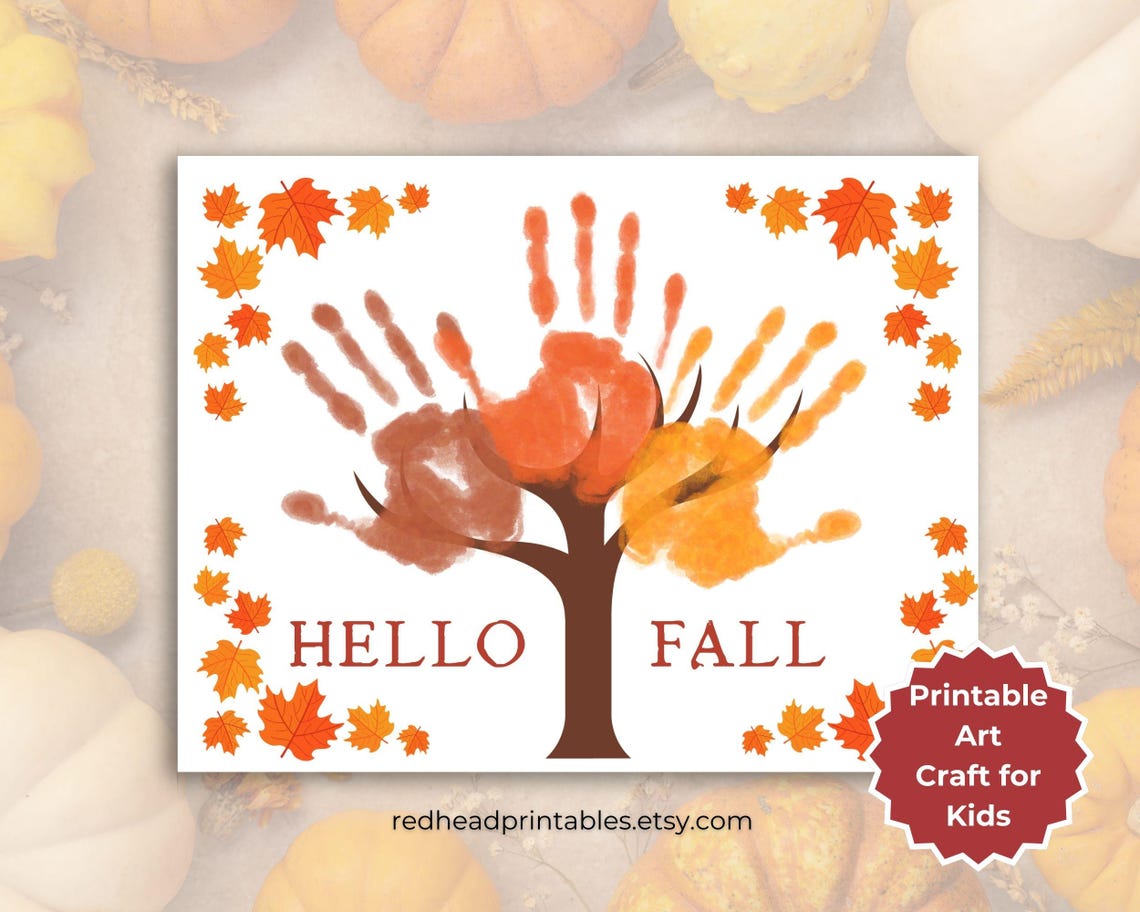 Hello Fall Handprint Art Craft, Autumn Leaves Tree Handpint Craft for ...